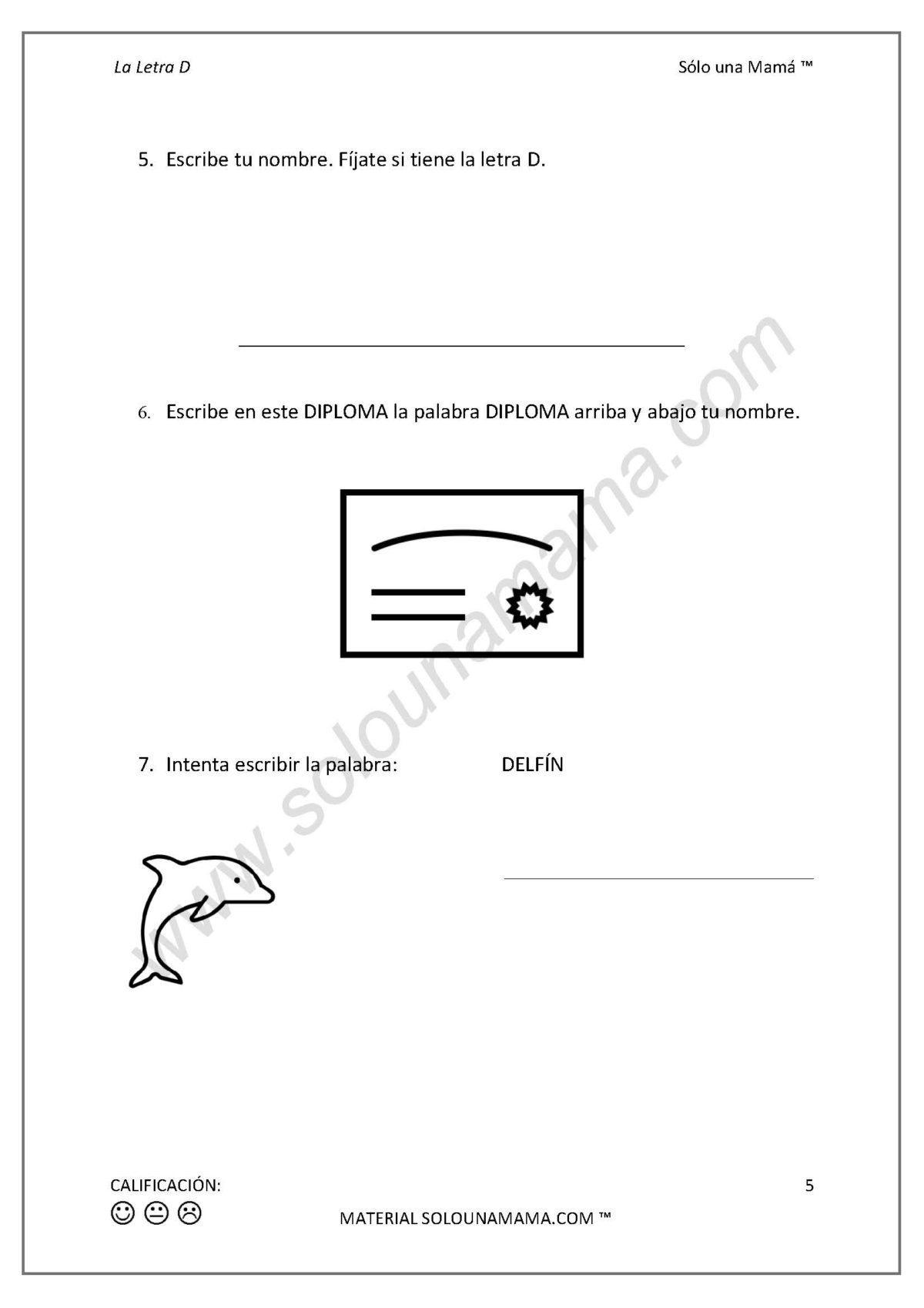 Cuadernillo de Actividades Letra D - Sólo Una Mamá